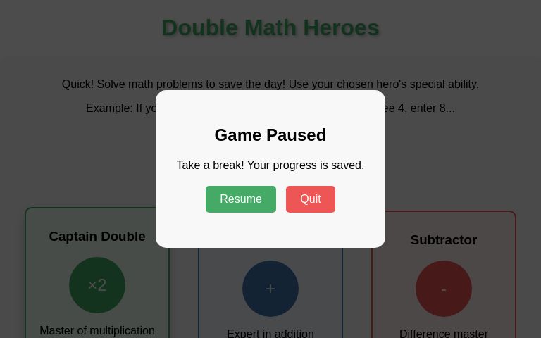 Double Math Heroes ― Perchance Generator