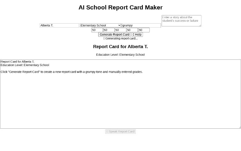 AI School Report Card Maker ― Perchance Generator