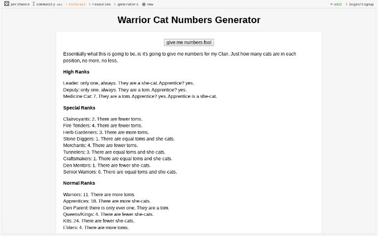 Warrior Cat Numbers Generator