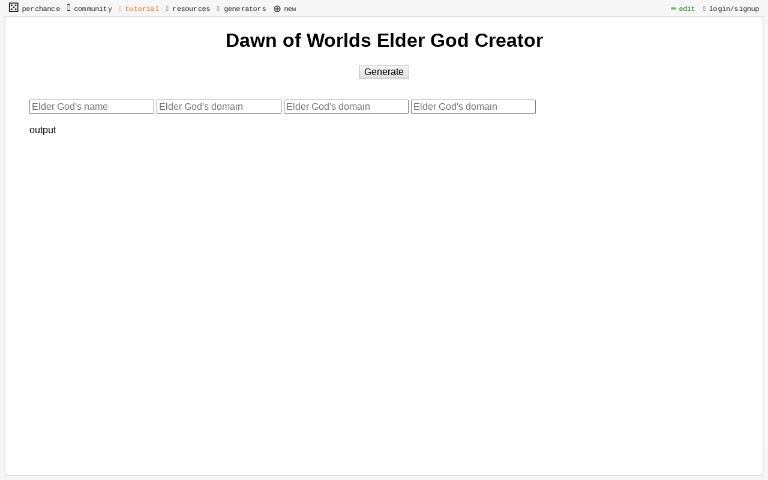 Dawn of Worlds Elder God Creator ― Perchance Generator