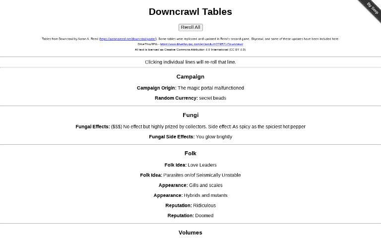 Downcrawl Tables ― Perchance Generator