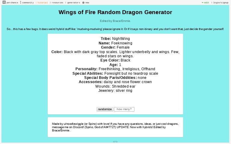 Wings of Fire Random Dragon Generator