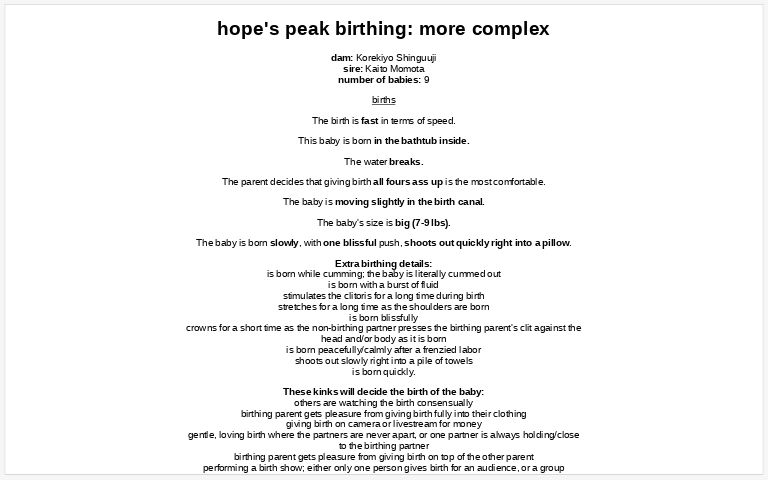 hope's peak birthing: more complex ― Perchance Generator