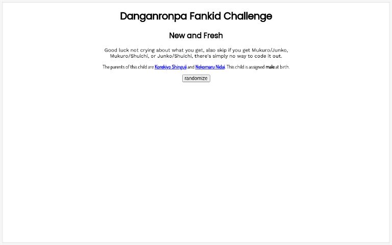 Danganronpa Fankid Challenge ― Perchance Generator