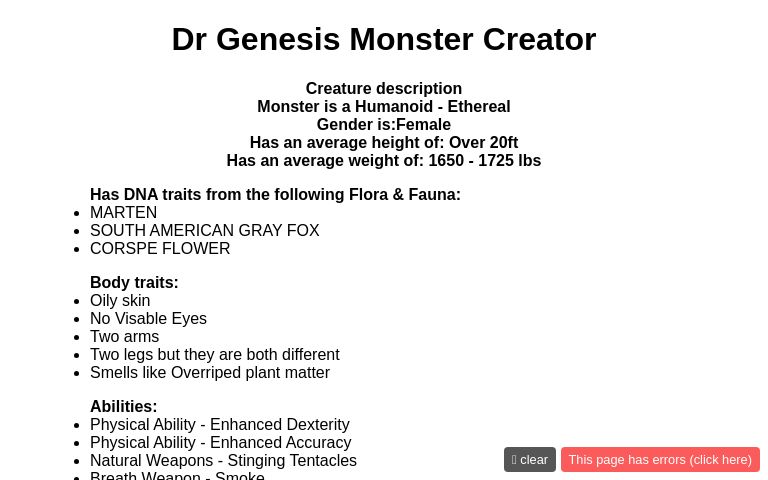 Dr Genesis Monster Creator ― Perchance Generator