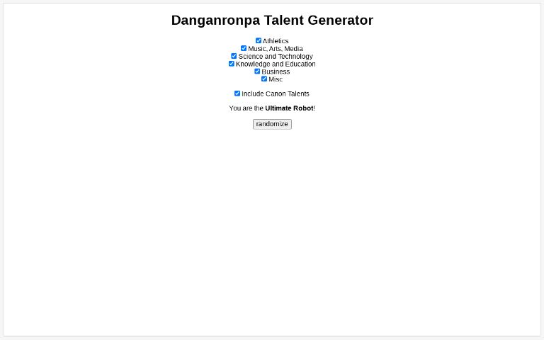 Danganronpa Talent Generator