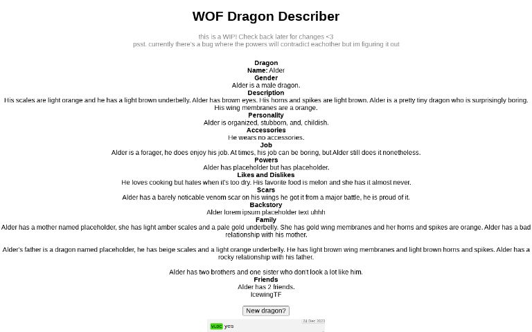 WOF Dragon Describer ― Perchance Generator