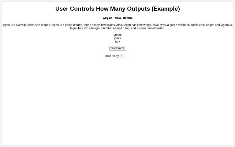 User Controls How Many Outputs (Example) ― Perchance Generator