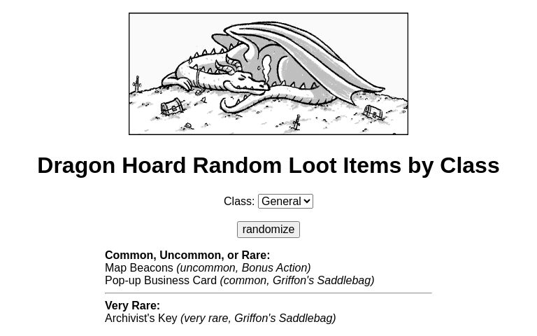 Dragon Hoard Random Loot Items by Class ― Perchance Generator