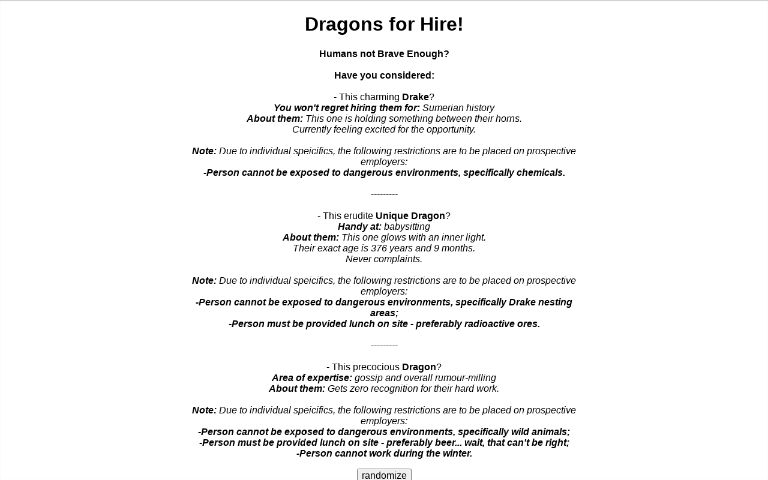 Dragons for Hire! ― Perchance Generator