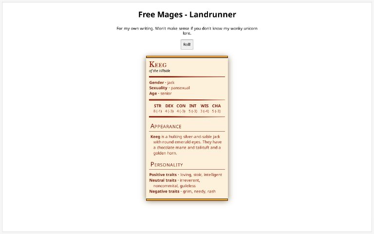 Free Mages - Landrunner ― Perchance Generator