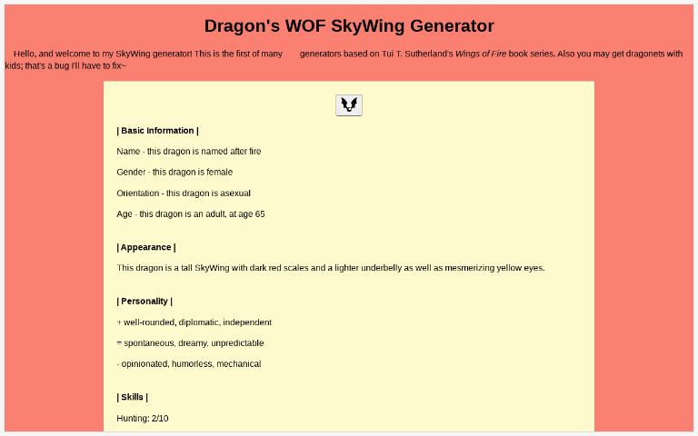 Dragon's WOF SkyWing Generator