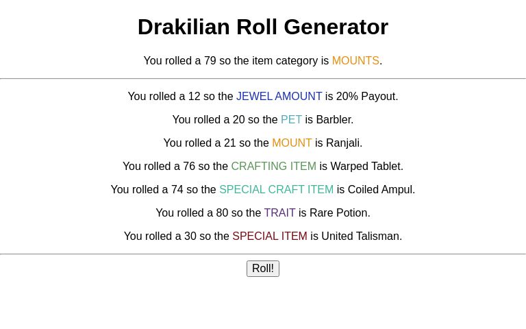 Drakilian Roll Generator