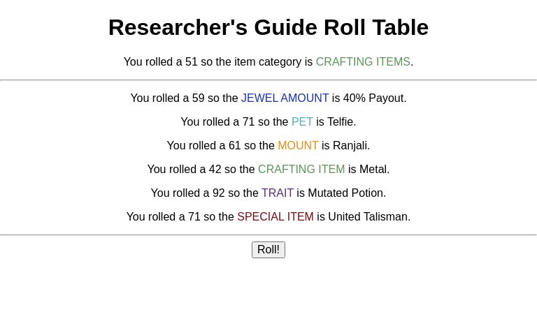 Researcher's Guide Roll Table ― Perchance Generator