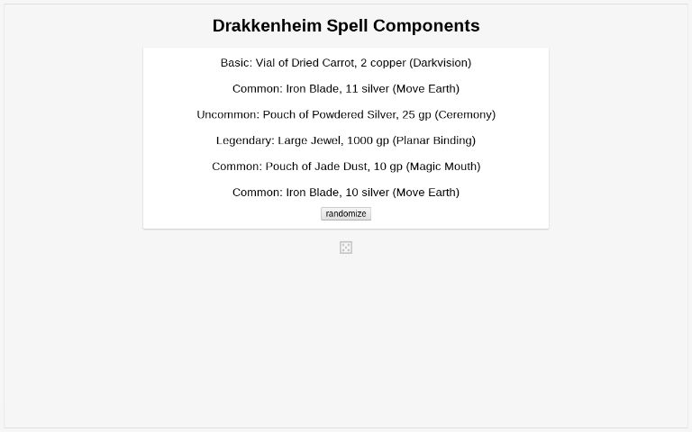 Drakkenheim Spell Components ― Perchance Generator