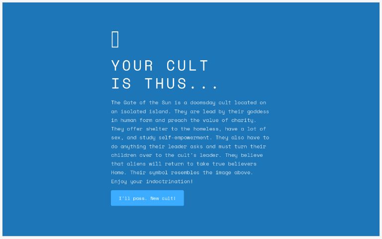 Your cult is thus... ― Perchance Generator