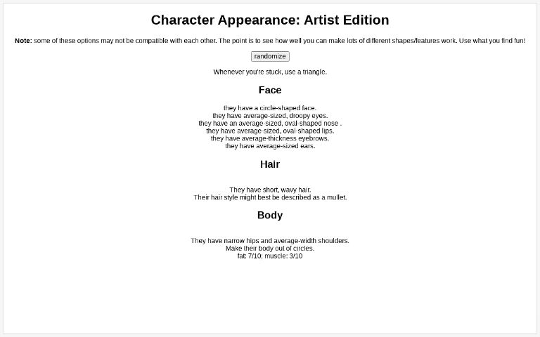 Character Appearance: Artist Edition ― Perchance Generator