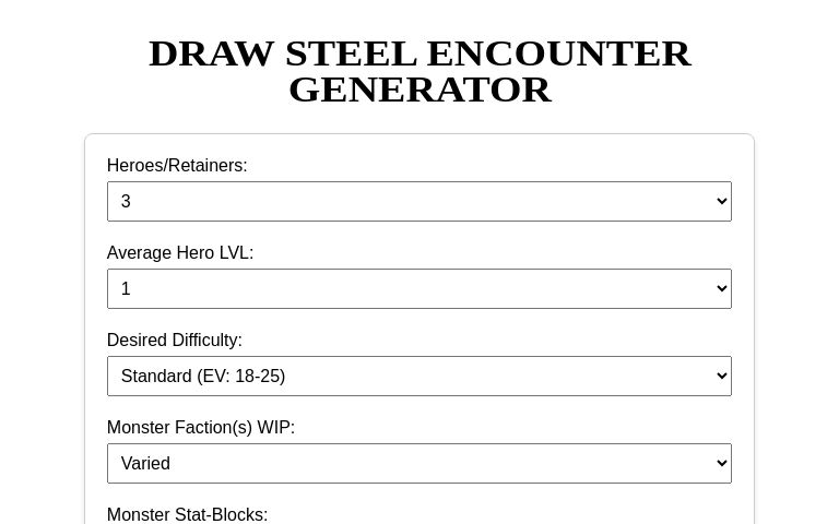 DRAW STEEL ENCOUNTER GENERATOR