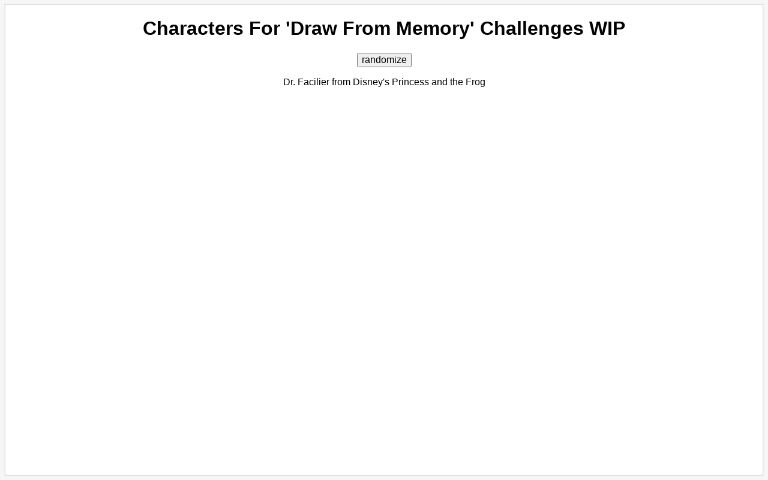 Characters For 'Draw From Memory' Challenges WIP ― Perchance Generator