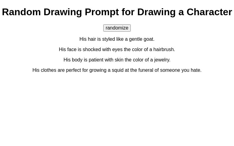 Random Drawing Prompt for Drawing a Character ― Perchance Generator