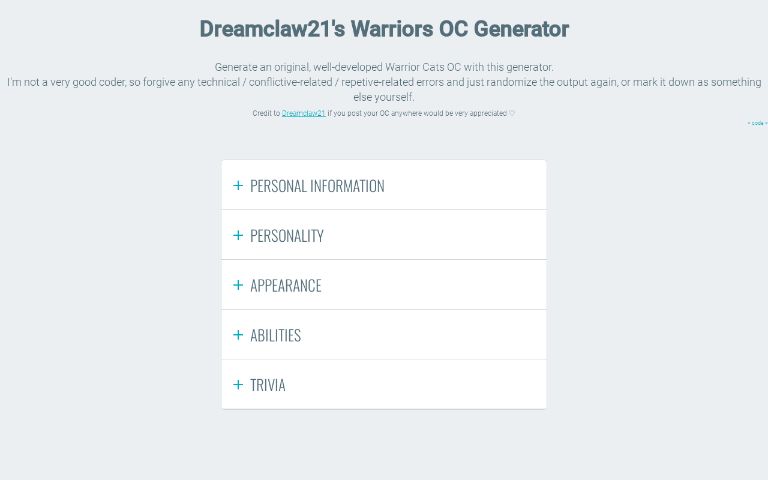 Dreamclaw21's Warriors OC Generator