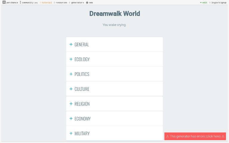 Dreamwalk World ― Perchance Generator