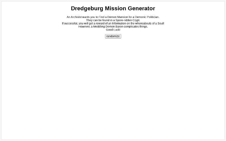 Dredgeburg Mission Generator