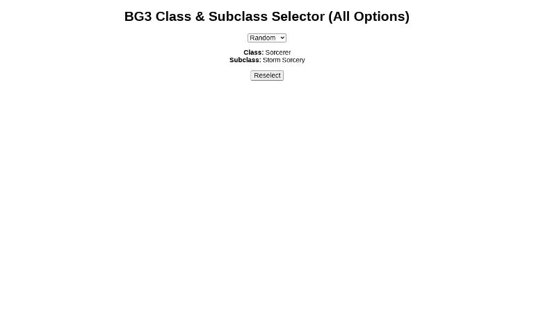 BG3 Class & Subclass Selector (All Options) ― Perchance Generator