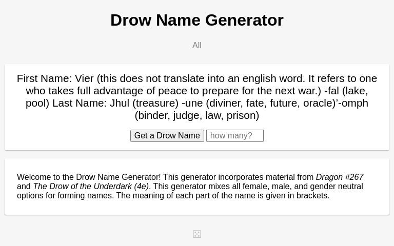 Drow Name Generator