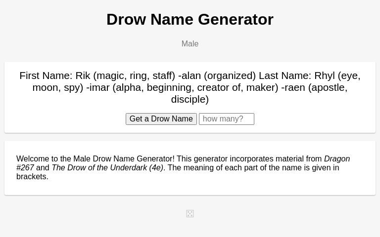 Drow Name Generator