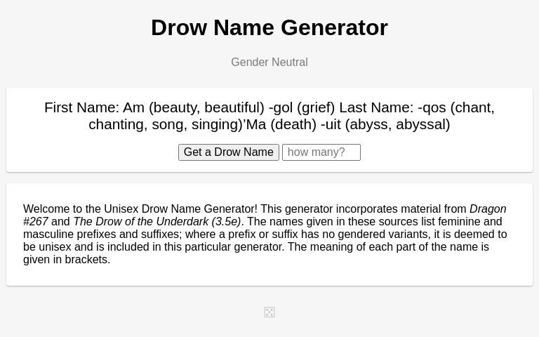 Drow Name Generator