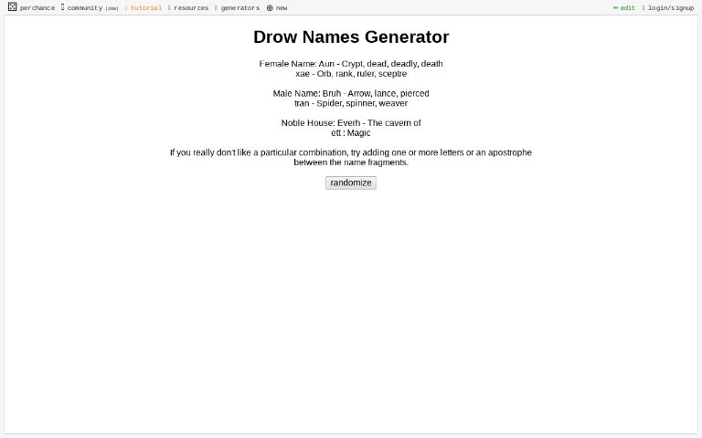 Drow Names Generator