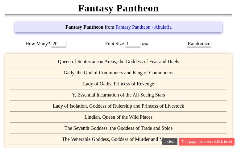 Fantasy Pantheon ― Perchance Generator
