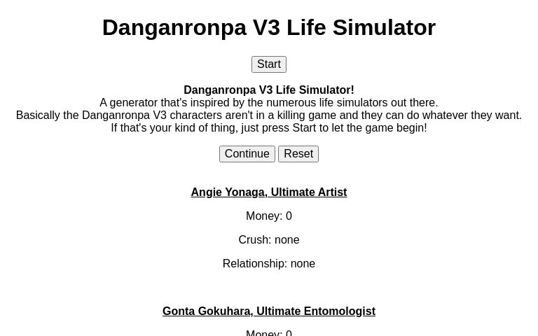 Danganronpa V3 Life Simulator ― Perchance Generator