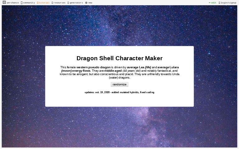 Dragon Shell Character Maker ― Perchance Generator