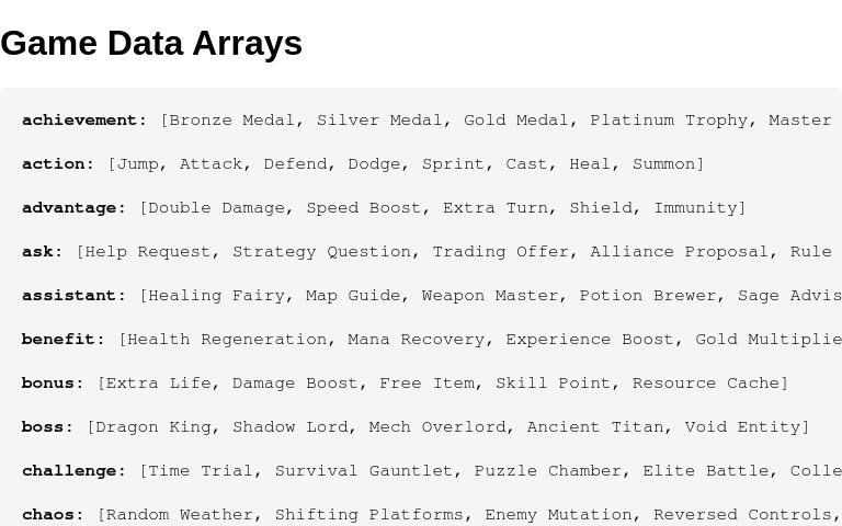 Game Data Arrays ― Perchance Generator