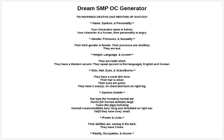 Dream SMP OC Generator