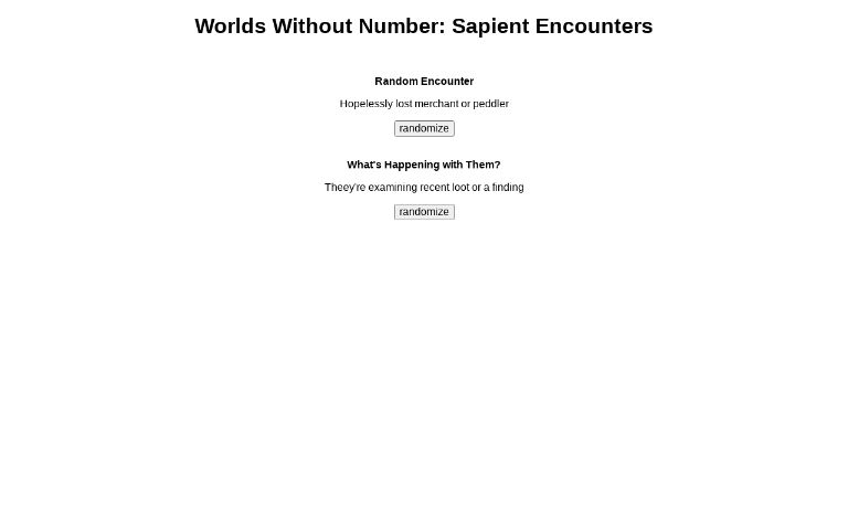 Worlds Without Number: Sapient Encounters ― Perchance Generator