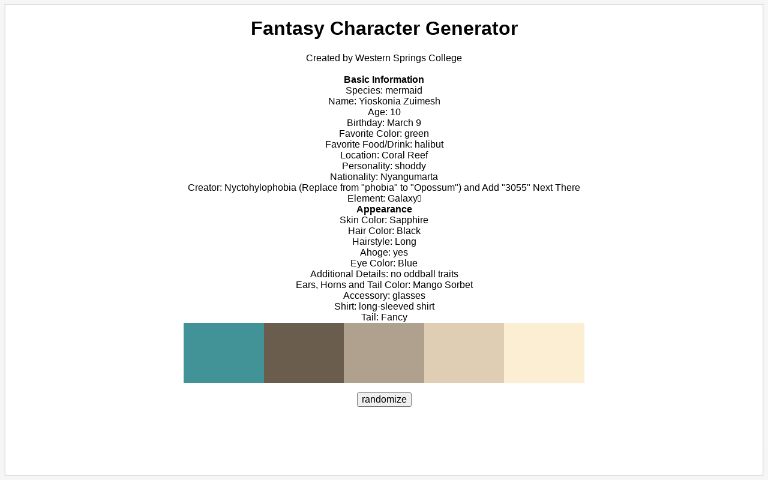 Fantasy Character Generator