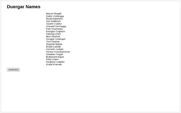 Duergar Names ― Perchance Generator