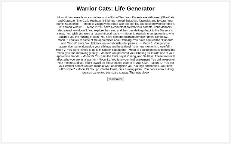 Warrior Cats: Life Generator