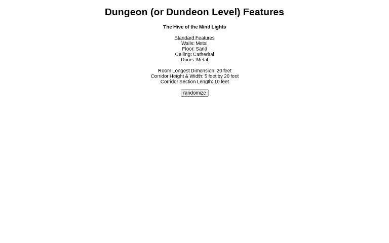 Dungeon (or Dundeon Level) Features ― Perchance Generator