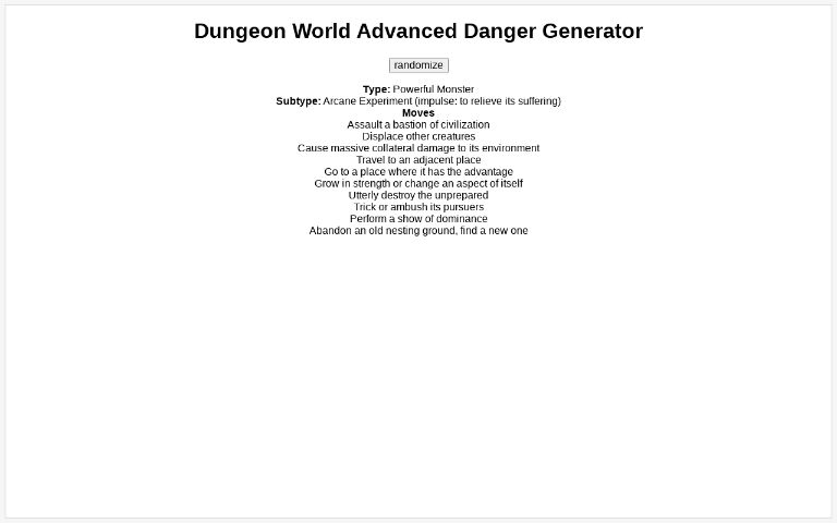 Dungeon World Advanced Danger Generator