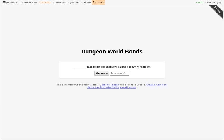 Dungeon World Bonds ― Perchance Generator