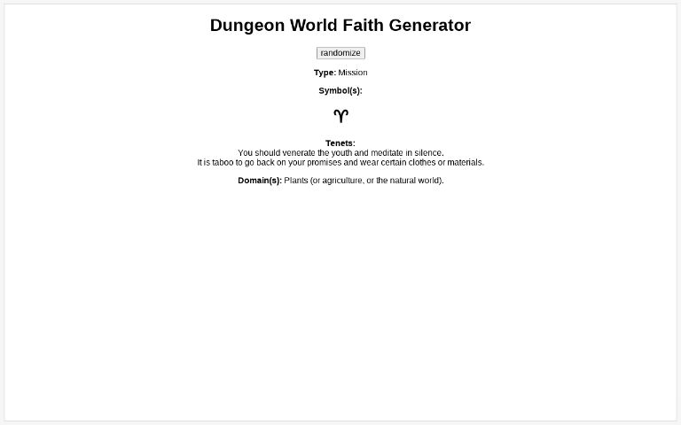 Dungeon World Faith Generator