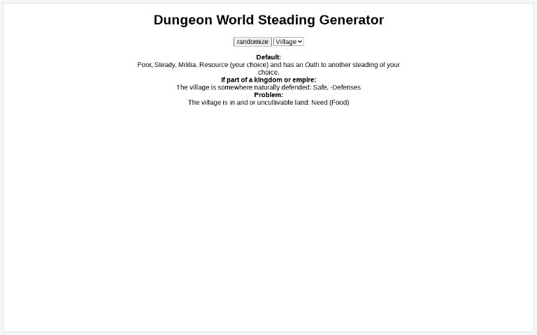 Dungeon World Steading Generator