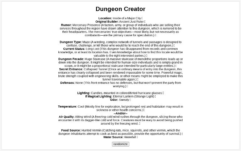 Dungeon Creator ― Perchance Generator