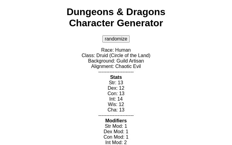 Dungeons & Dragons Character Generator