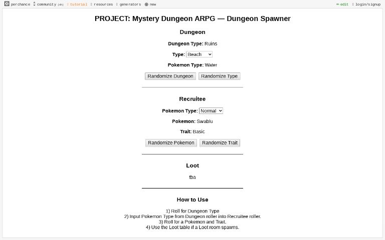 PROJECT: Mystery Dungeon ARPG — Dungeon Spawner ― Perchance Generator