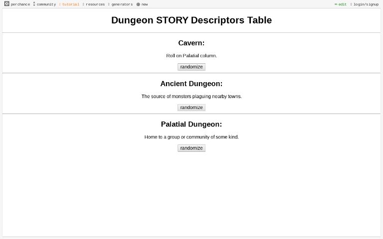 Dungeon STORY Descriptors Table ― Perchance Generator